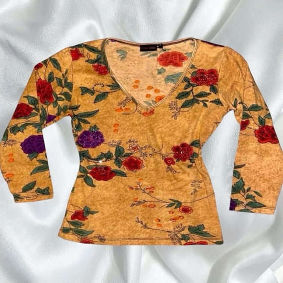 crave chic | Tops | Y2k Grunge Fairy Embellished Beaded Floral Top ...